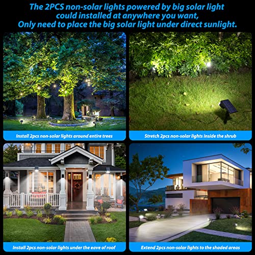 100LED Solar Outdoor Lights Power 2PCS 40LED Non-Solar Lights for Shady Areas via 9.8ft Cables(No Need Plug in), IP68 Solar Spotlights Outdoor, 3 Light Modes Auto ON/Off Solar Powered Spot Lights
