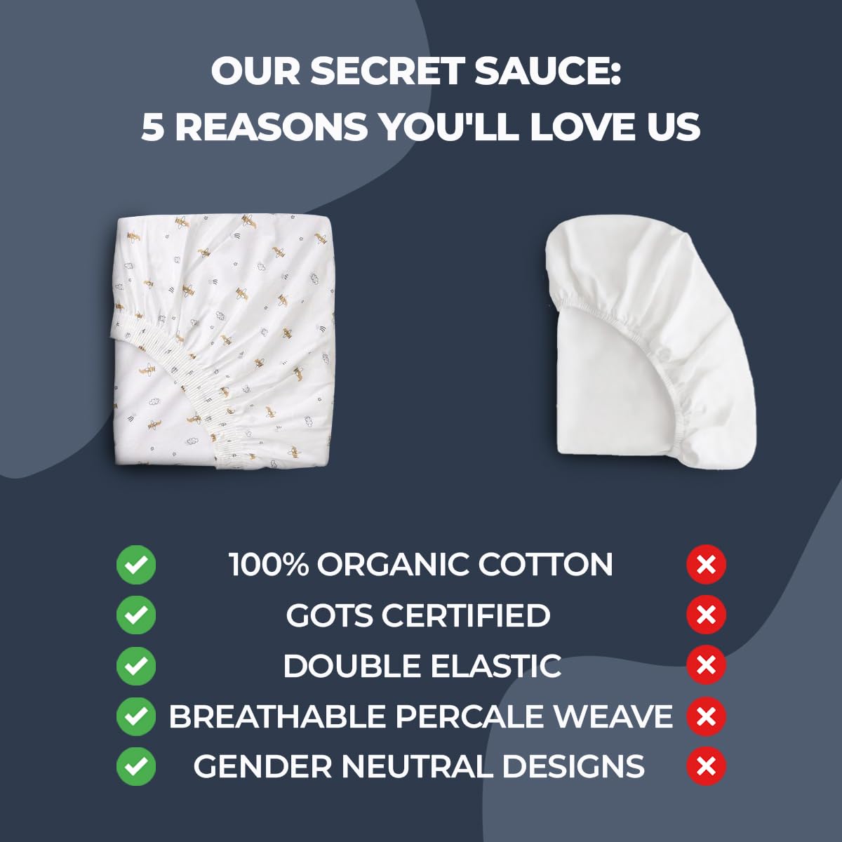 100% Organic Cotton Bassinet Sheets (4-Pack) - GOTS Certified - Bassinet Bedding for Standard Size Oval & Rectangular Mattress - Breathable Percale Weave Softens with Each Wash - 33" L x 15" W