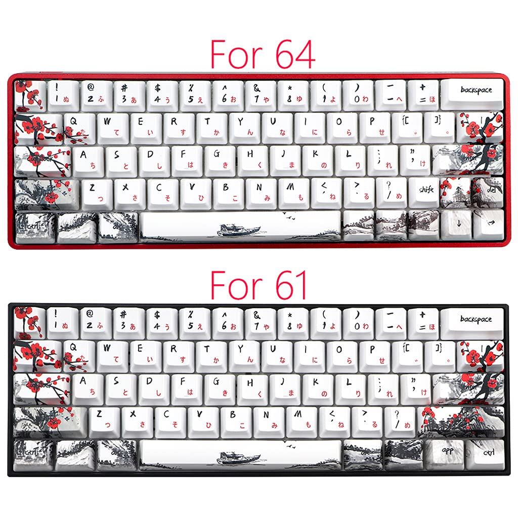 S-YUWEN 71 Keys PBT Keycaps Set - Five Sides Dye-subbed 71 Keys OEM Profile Keycaps 3 Languages for Standard Mechanical Gaming Keyboard DIY Unique Chinese Plum Blossom Theme, one size