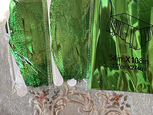 2 Pack Green foil Fringe Curtains 3.2 ft x 8.2 ft + 1 Pack Tablecloth 54β x108 for Birthday Wedding Christmas Bridal Shower Bachelorette Holiday Party Backdrops Photo Booth Props (Green)