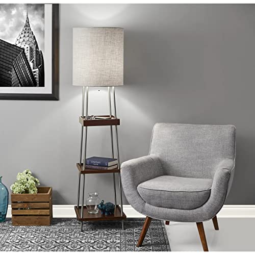 Adesso 3459-15 Henry Shelf Floor Lamp Wireless Charging, 7W LED, 5W QI, USB Port, Indoor Lighting Lamps