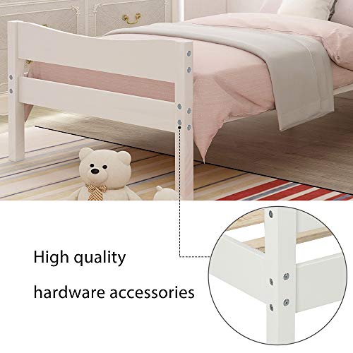 SOFTSEA Twin Size Platform Bed Frame, Wood Kid's Bed Frame with Headboard and Footboard, Mattress Foundation No Box Spring Needed (White)