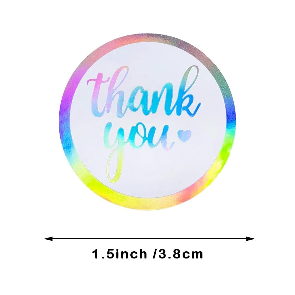 Bokinyoung Thank You Stickers Roll 500 PCS Round Rainbow Silver Foil Seal Stickers 1.5 Inch Thank You Labels for Business