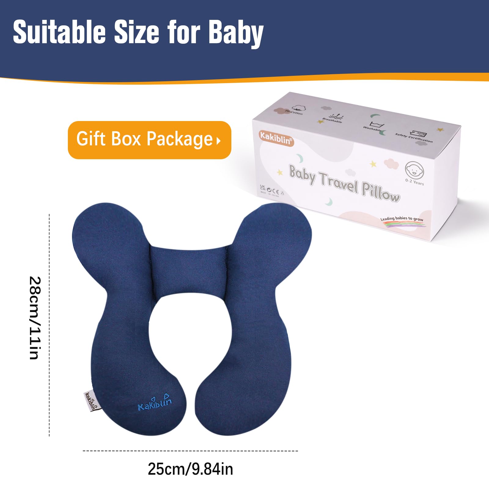 KAKIBLIN Baby Travel Pillow, Infant Head and Neck Support Pillow for Car Seat, Pushchair, for 0-1 Years Old Baby (Blue)