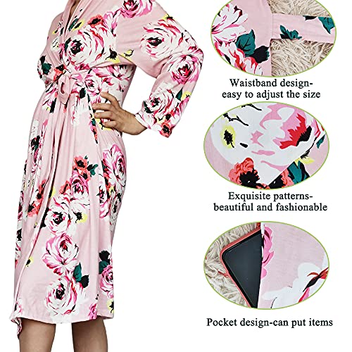 QTECLOR Matching Maternity Robe and Swaddle Blanket Set for Mommy, Maternity Robes Hospital Bag Must Have New Moms Gift