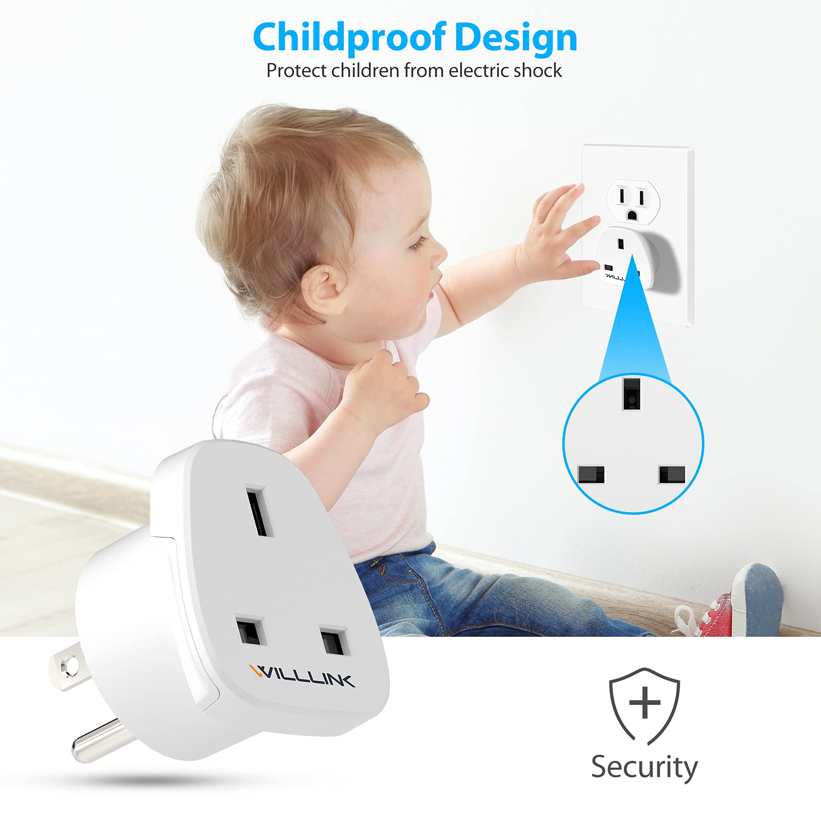 UK to US Plug Adapter [2pack], United Kingdom Plug to America Converter, Convert Type G Plugs from Britain Singapore HK Qatar Saudi UAE Ireland to USA Type B (White)
