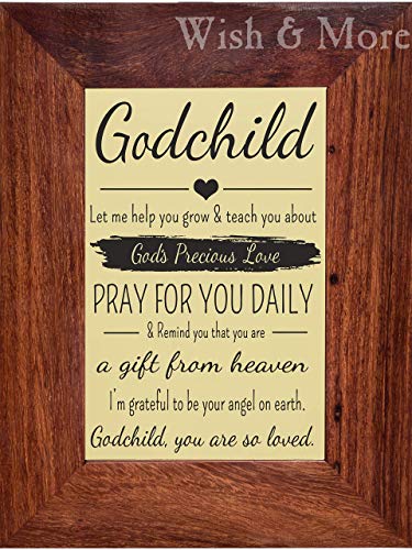 Christening Baptism Gift - Prayer Bible Verse Engraved on Framed Brass Gold Metal Plate, Spiritual Goddaughter Godson Godchild Gift - Christening Keepsake Holy Spirit