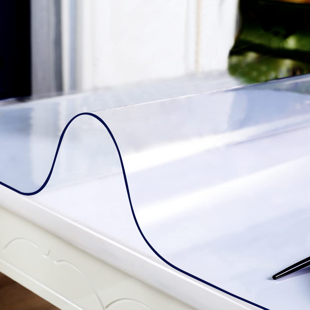 Clear PVC Desk Protector Plastic Crystal Tabletop Topper Thick Small Table Cover Protector 12x36 In Rectangular Plastic Night Stand Desk Pad Mat for Office Computer Desk/Sofa Table Easy Clean Wipeable