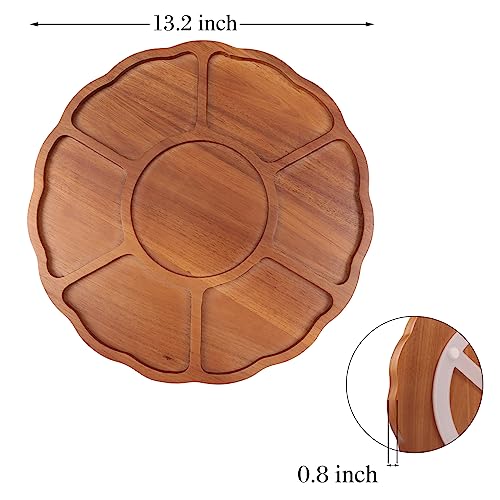 13β Lazy Susan Acacia Wood Serving Tray 7-Compartment Multipurpose Round Tray for Serving Food,Round Platters for Organization,Pantry,Kitchen