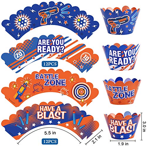 Cracoo Dart War Party Cupcake Toppers Wrappers Kids Birthday Gun Picks Target Bullet Dart War Party Supplies Decoration -48 Piece