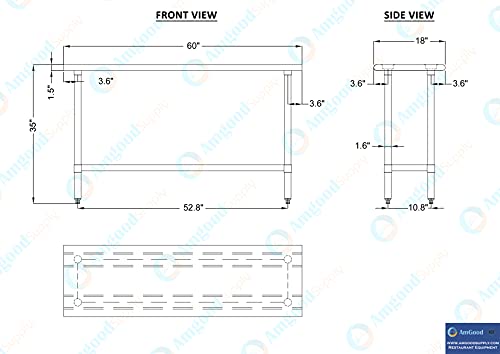 18" X 60" Stainless Steel Work Table with Under-Shelf | NSF Kitchen Island Food Prep | Laundry Garage Utility Bench