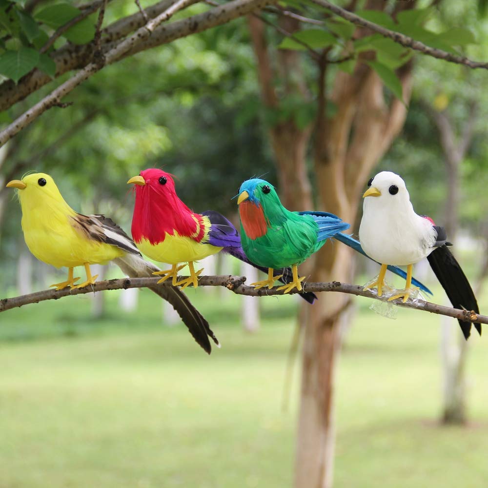10" Green Fake Bird Feather Artificial Foam Bird Decorative Figurines Statues for Modern Home Garden Zoo Ornament Decoration
