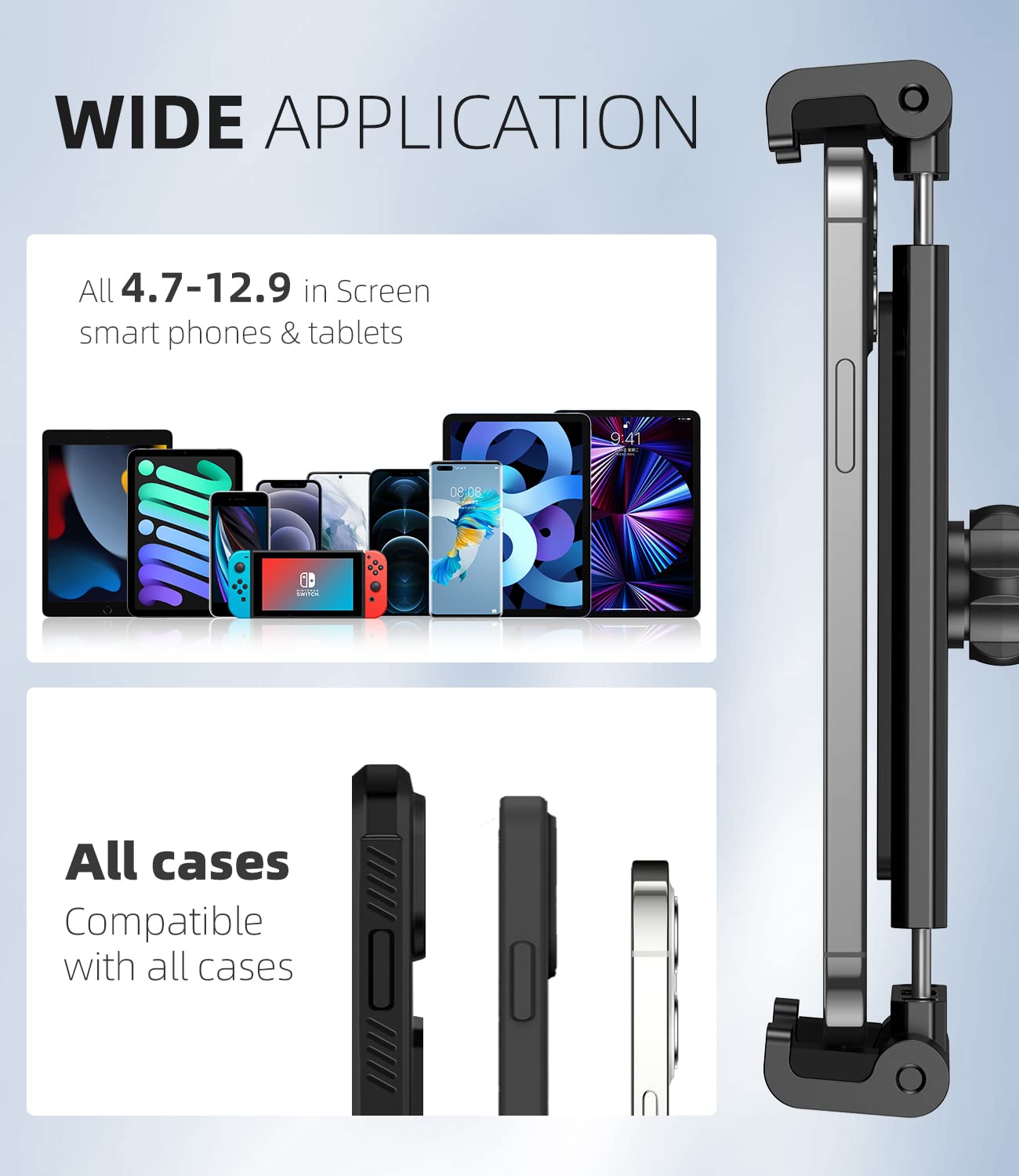 AHK Tablet Stand Holder, Angle Height Adjustable Tablet & Phone Stand for Desk, Thick Case Friendly iPad Holder Stand Compatible with(4.7-12.9") iPad, ipad Pro 12.9, Air Mini 4, iPhone, Kindle, Switch