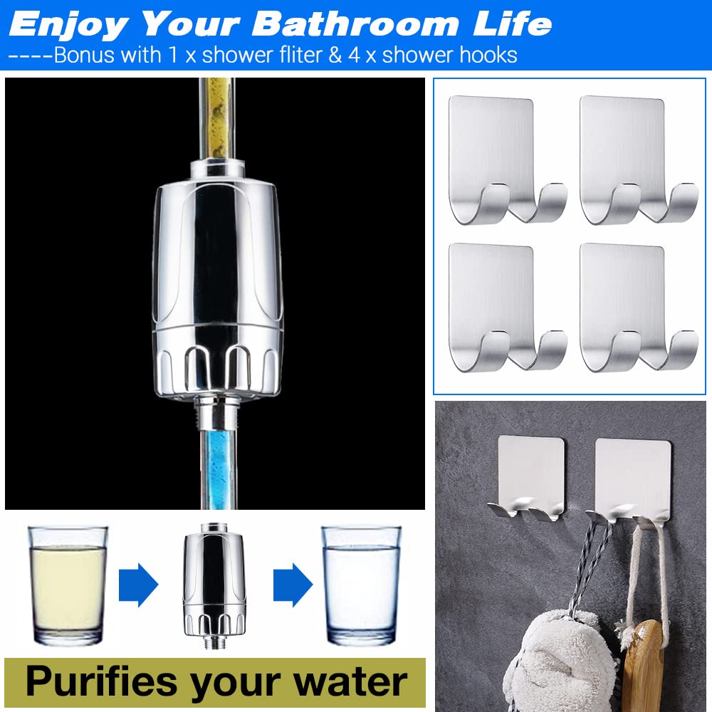 10" Rain Shower Head with Handheld Spray Combo High Pressure Rainfall Showerheads with 11" Extension Arm, Shower Filter for Hard Water & Chlorine + Hose & 4 Hooks, Square Dual Waterfall Shower Head