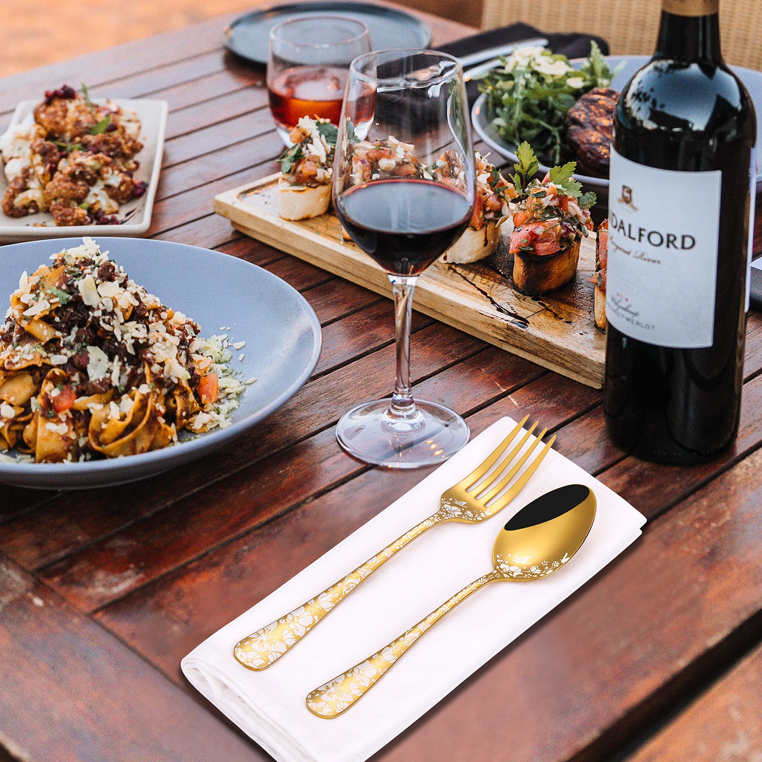 20-Piece Gold Silverware Set for 4, Stapava Stainless Steel Gold Flatware Cutlery Set, Unique Tableware Utensil Sets Include Forks Spoons And Knives Set, Mirror Polished, Dishwasher Safe