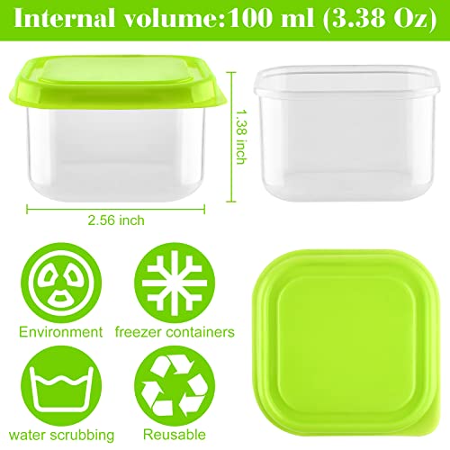 12 Pack Salad Dressing Container To Go Small Reusable Plastic Freezer Food Storage Container Jars with Lids 3.38 oz/100 ml Colorful Salad Dressing Container Mini Meal Prep Sauce Cups Freezer & Dishwasher Safe(3.38, Square, 12, PFC002)