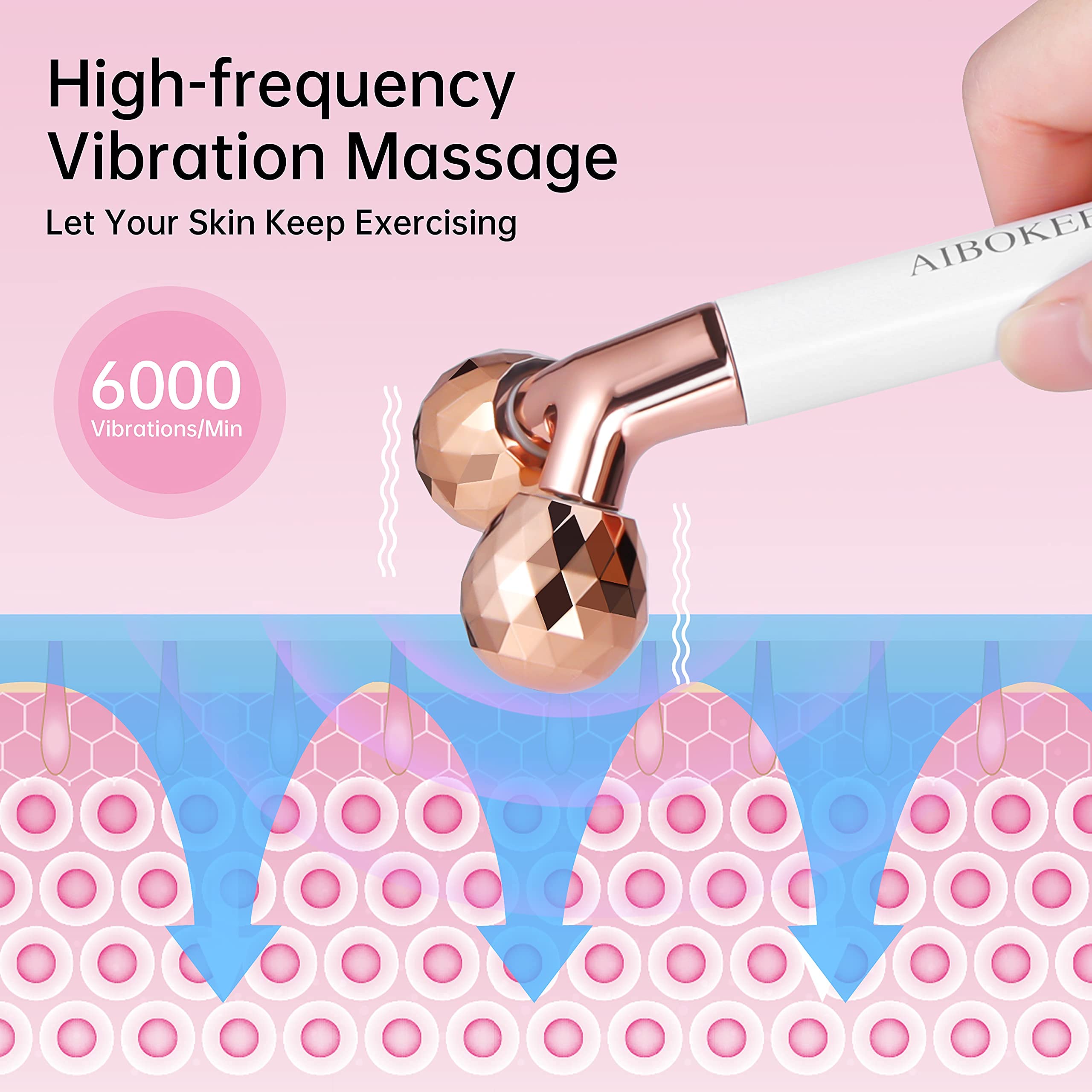 AIBOKEE 2 in 1 Face Massager Electric, 3D Face Massager Roller and T Shape Facial Massager Roller Vibrating,Skincare Tools for Face Arm Eye Waist Leg,Powered by One AA Battery(2 Piece Set)