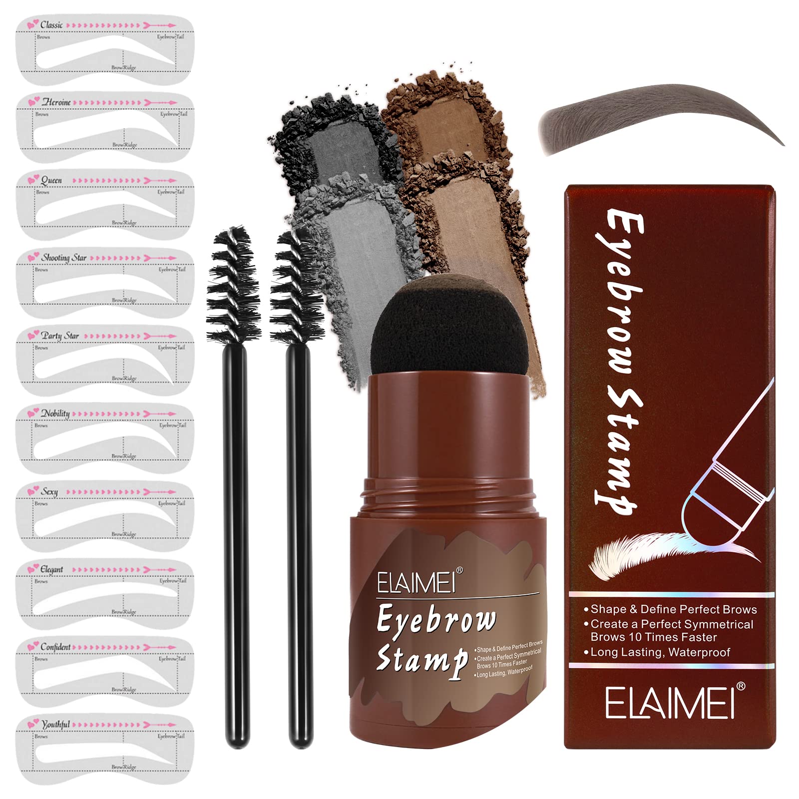 Eyebrow Stamp and Eyebrow Stencil Kit, Long Lasting Brow Stamp Kit for Perfect Eyebrow Makeup, Easy to Use, 10 Reusable Eye Brow Stencil Kit for Women Beginners (Dark Brown)