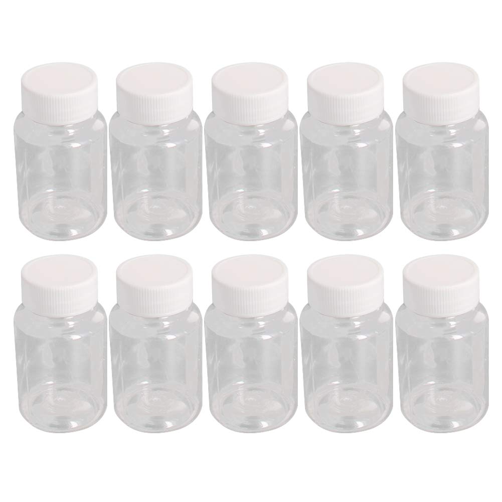 Aicosineg 10Pcs 2.71oz Plastic Bottles Lab Chemical Reagent Bottles 80ml Wide Mouth Liquid Solid Storage Bottles Round Sample Storage Containers Sealing Bottles with White Cap for Food Stores Clear