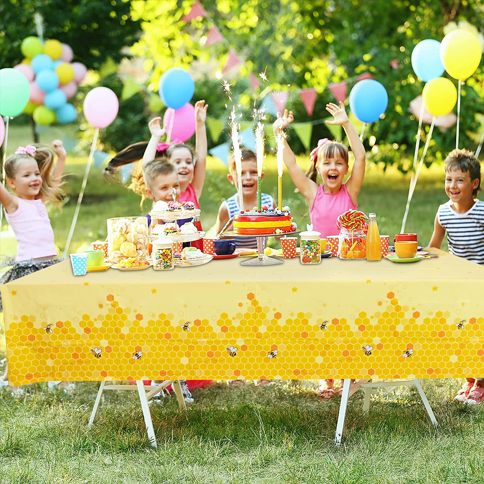 2 Pcs Bee Tablecloth Bumblebee Plastic Table Covers 87 x 51 Inches Disposable Party Tablecovers for Bumblebee Theme Baby Shower Birthday Party Decoration