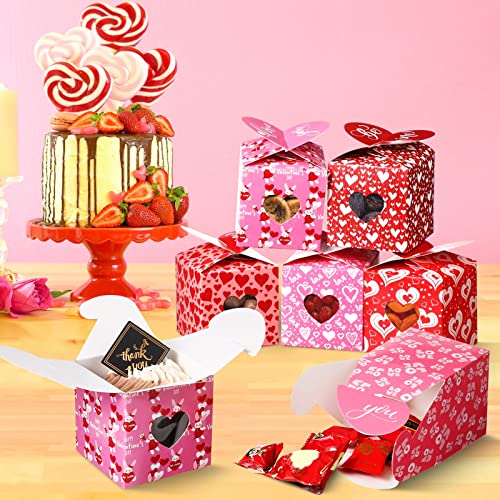 120 Pieces Valentine Cookie Boxes Valentine Treat Boxes with Window Heart Cupcake Boxes Valentines 3 Inch Valentines Candy Goody Container for Valentines Wedding Birthday Party Favors