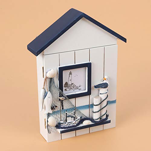 Hemoton Mediterranean Style Key Cabinet Wood Nautical Style Wall Mounted Wooden Key Holder Storage Box Cabinet Style 2