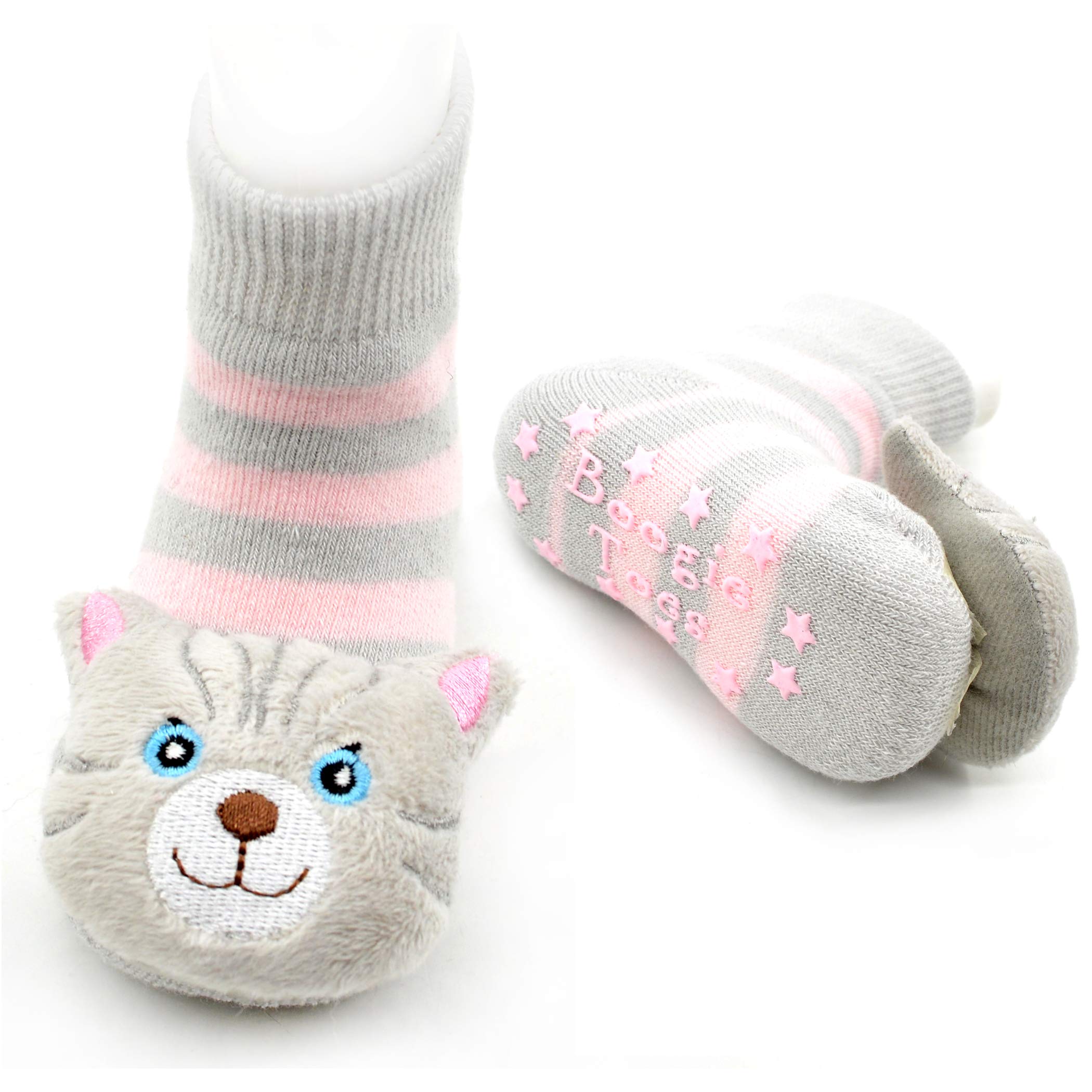 Piero Liventi Gray Cat Boogie Toes Rattle Sock, 1 Pair (0-1Y) Rattles Foot Finder, Rattle Sock Baby Toddler Toy, Present Gift for Newborn Infant Babies Boy Girl Bebe
