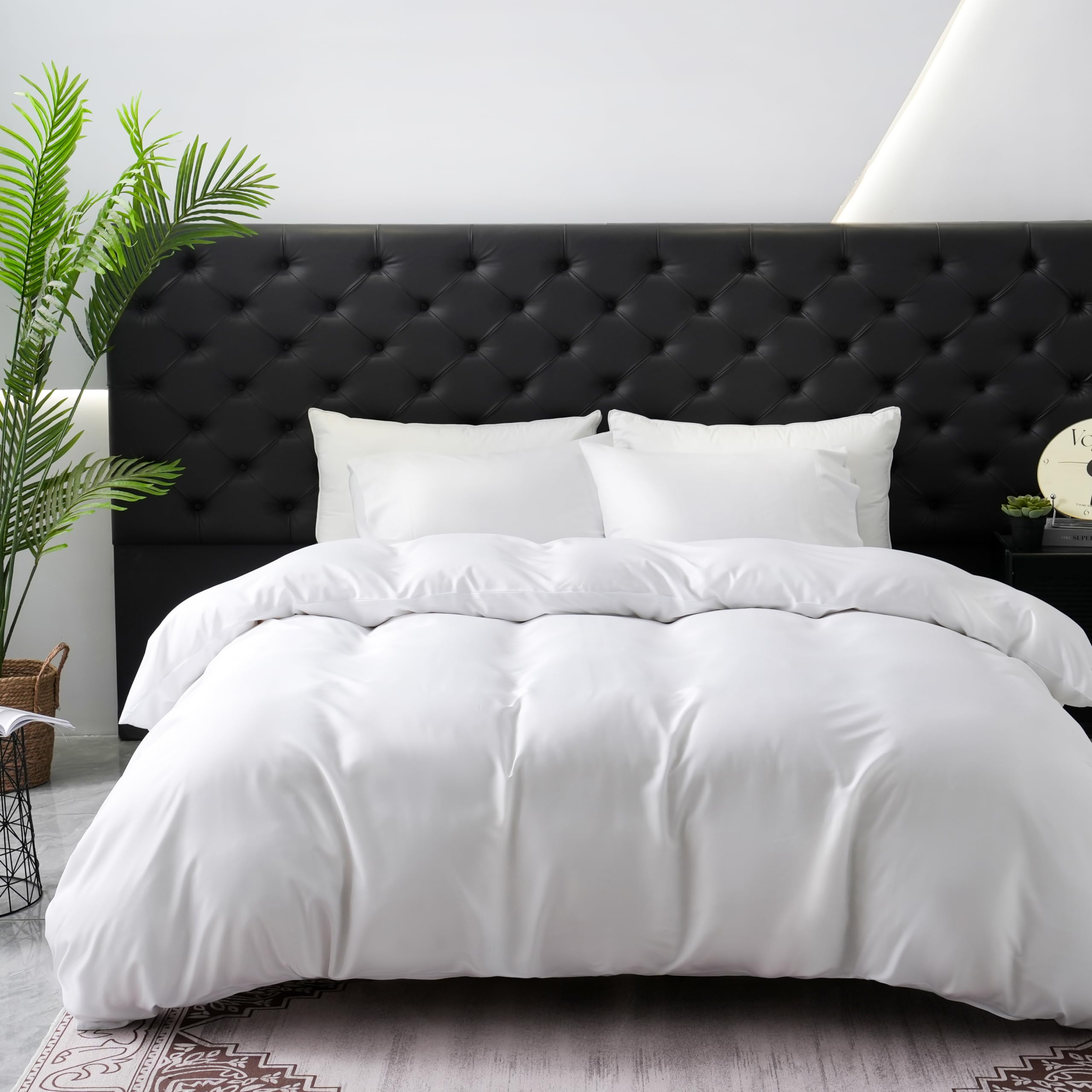 100% Cooling Duvet Cover King Rayon Derived from Bamboo Comforter Cover Cooling for Hot Sleepers Moisture Wicking with Corner Ties Zipper Closure(King,White)
