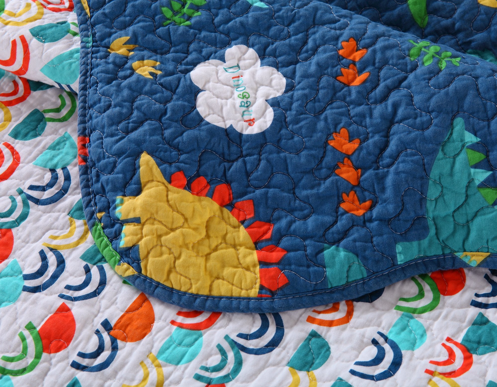 100% Cotton 2 Piece Kids Quilt Bedspread Comforter Set Throw Blanket for Teens Boys Girls Kids Beds Bedding Coverlet Dinosaur (Full)