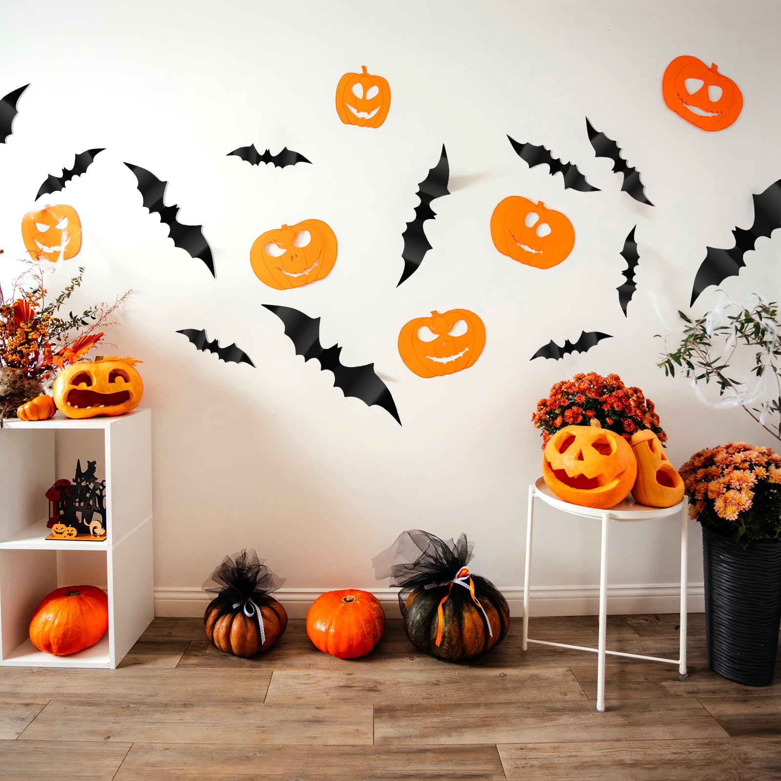 100 PCS Bats Decoration,3D Bat Room Wall Decor,4 Sizes Waterproof Black Spooky PVC Bats Stickers for Room Décor Halloween Party Supplies