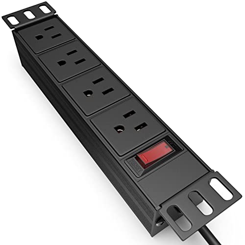 10" Rack PDU - 1U (4 Outlet) Power Distribution Unit 10 inch for Mini Racks w/Protection (110V/15A 6ft Cable) Network Cabinet Rackmount Power Strip (in Wall, Desk or Server Rack Mount) Tupavco TP1713
