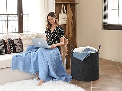 20" x 20" x 20" Extra Large Storage Basket, Cotton Rope Storage Baskets, Woven Laundry Hamper, Cloth Storage Bin, for Clothes Towel Blanket Basket in Living Room, All Black Grey Mix