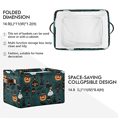 senya Large Foldable Storage Basket with Handles, Halloween Pumpkin Ghost Fabric Collapsible Storage Bins Organizer Bag for Baby Storage Toy Storage 15 x 11 x 9.5 inch