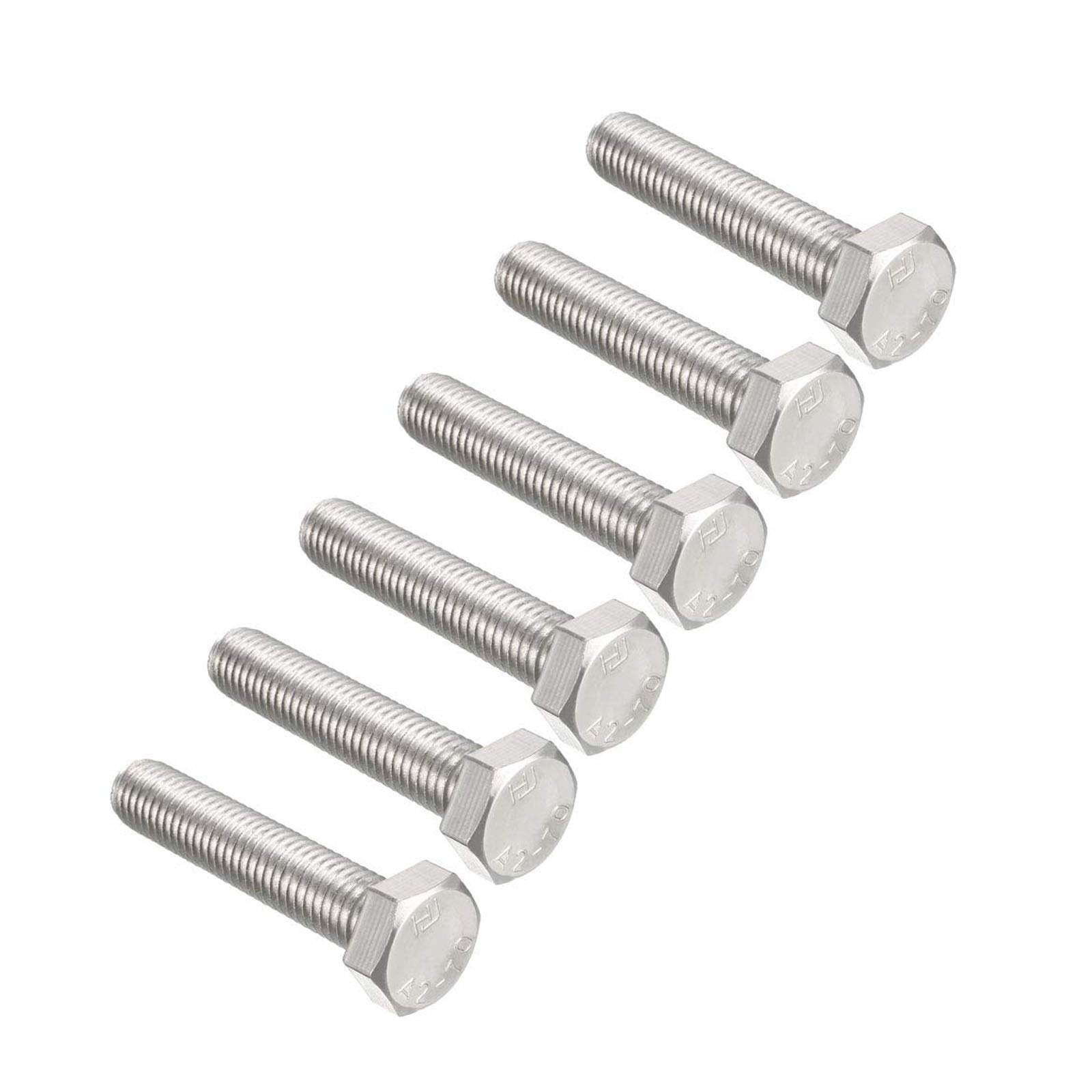 6 Pcs M10 Hex Bolt M10-1.5 x 50mm UNC Hex Head Screw Bolts A2-70(304) Stainless Steel Fully Threaded Hex Tap Bolts，Plain Finish，Fully Threaded (M10 x 50mm)
