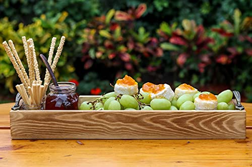 Strova Rectangular Wood Serving Tray with Handles – 16 Inch Long Narrow Tray for Serving Wine, Appetizers, Coffee, Condiments, Fruits, and More