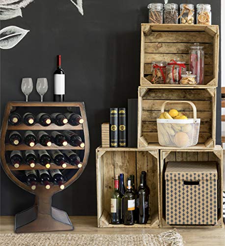 CoTa Global Wine Glass Shaped Wall Mounted Wine Rack - 18 Bottles Freestanding Wooden Wine Holder, Hanging Bottle Rack or Floor Stand, Rustic Wine Storage Shelf Organizer for Wine Bar & Home Décor