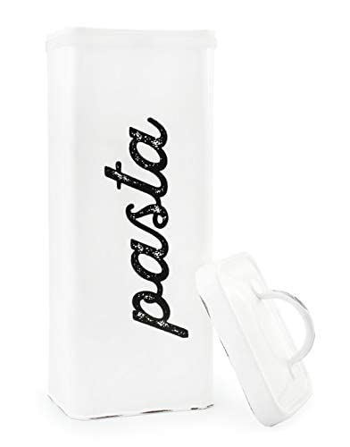 AuldHome Rustic Spaghetti Canister, Distressed White Enamelware Farmhouse Tall Pasta Storage Container