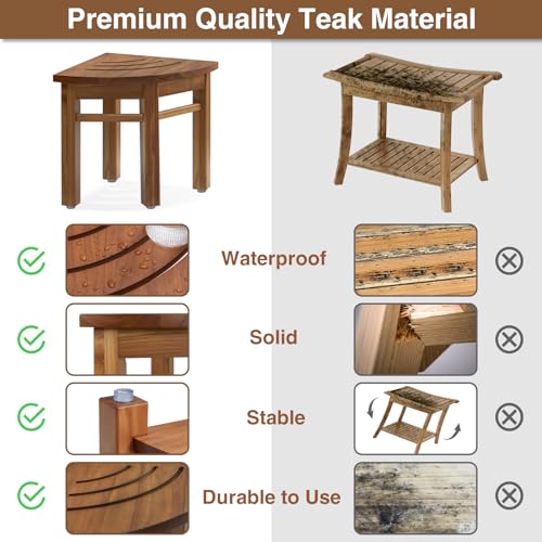 12 Inch Teak Showr Stool and 19 Inch Teak Shower Bench for Inside Shower