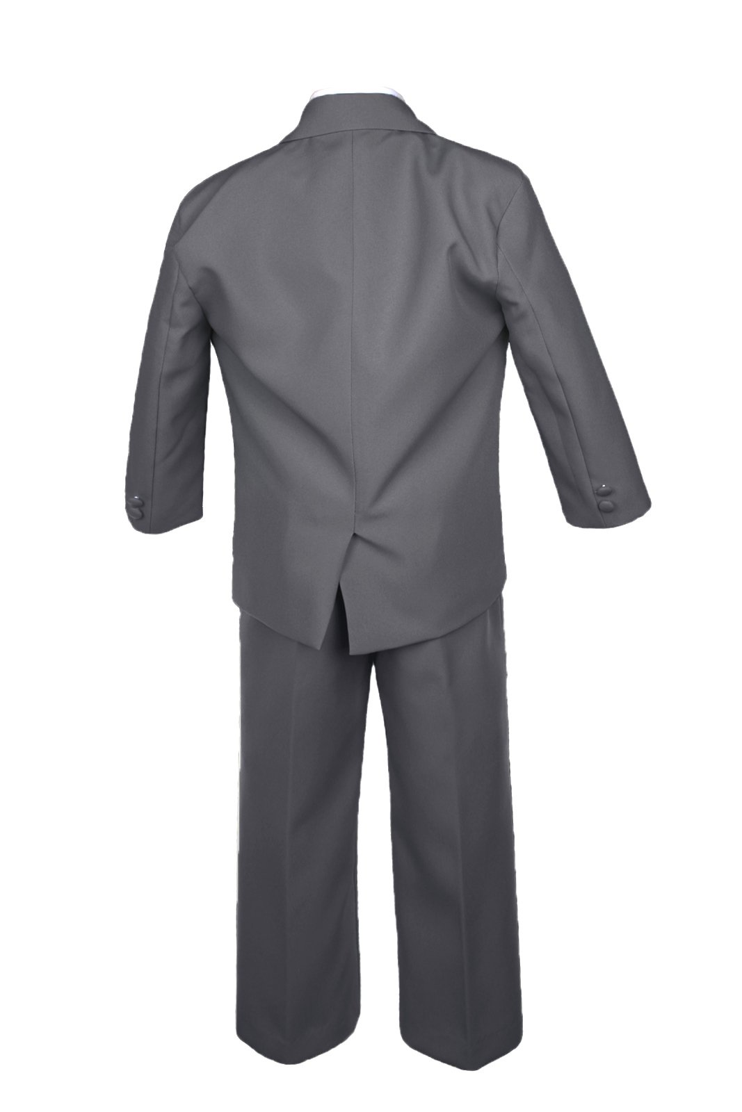 5pc Formal Wedding Boys Dark Gray Vest Necktie Sets Suits Baby to Teen (L:(12-18 Months))