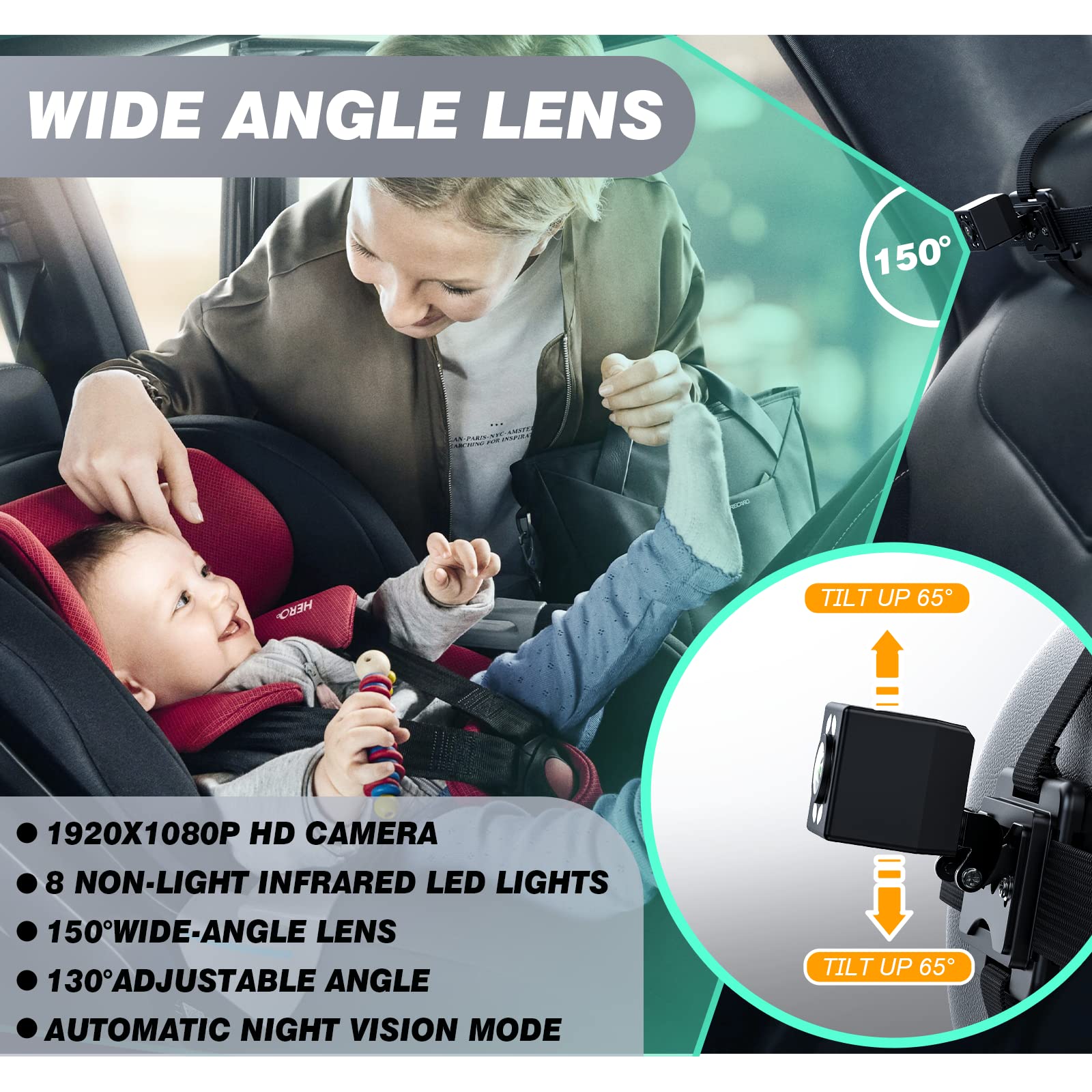 Baby Mirror for Car, ATOROBROS Baby Car Camera for Rear-Facing Seat with 4.3'' HD Display, Upgrade 360° Rearview Mirror Display Bracket, Easy and Safe to See Baby while Driving