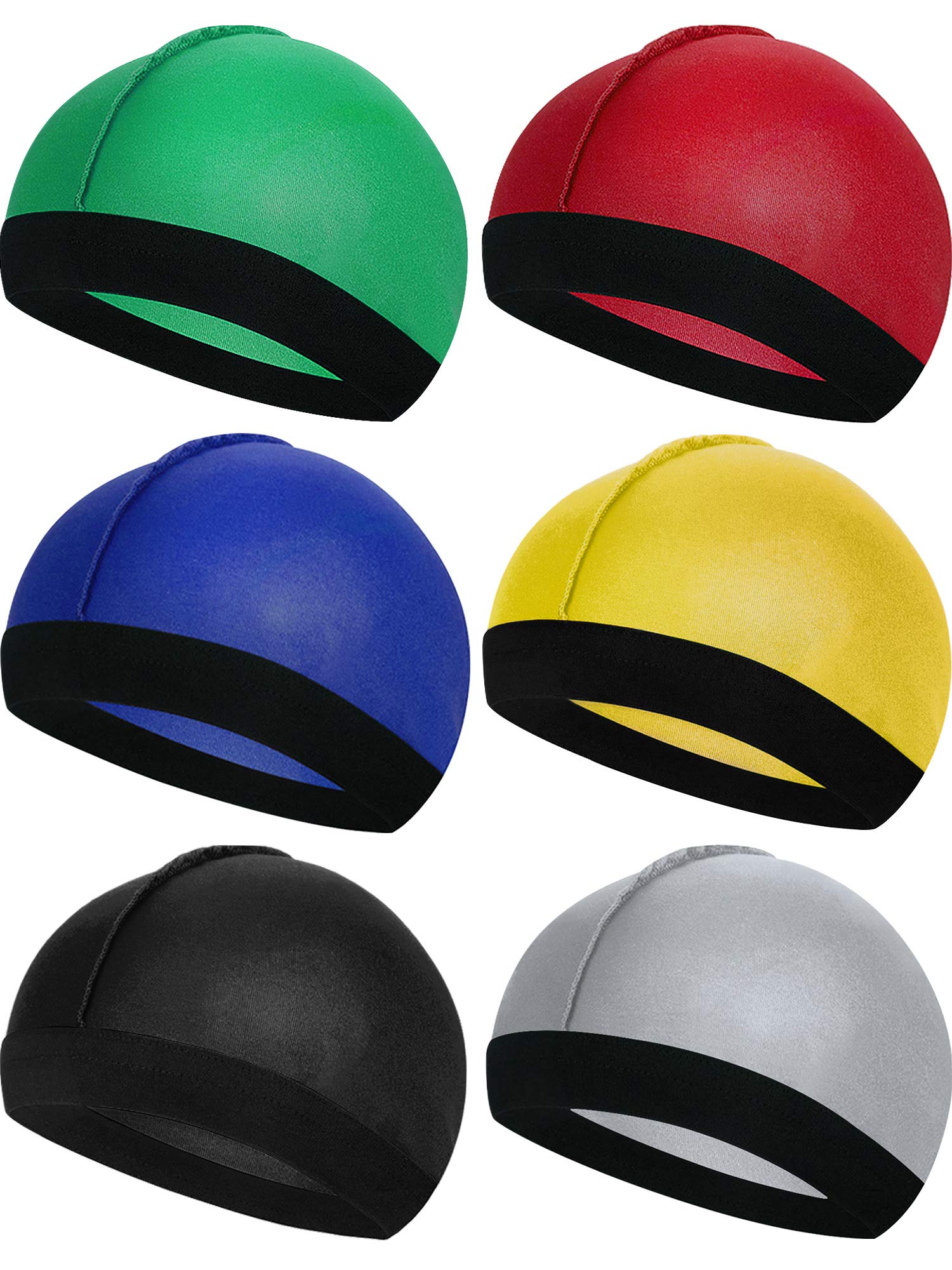 6 Pieces Kids Satin Wave Caps Unisex Baby Beanie 360 Wide Strap Skull Caps(Green, Red, Blue, Yellow, Black, Gray)