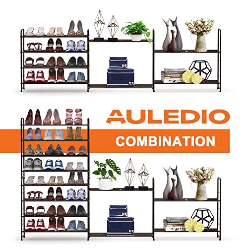 AULEDIO 4-Tier Shoe Rack,Stackable and Adjustable Multi-Function Wire Grid Shoe Organizer Storage,Extra Large Capacity, Space Saving, Fits Boots, high Heels, Slippers and More(Bronze)