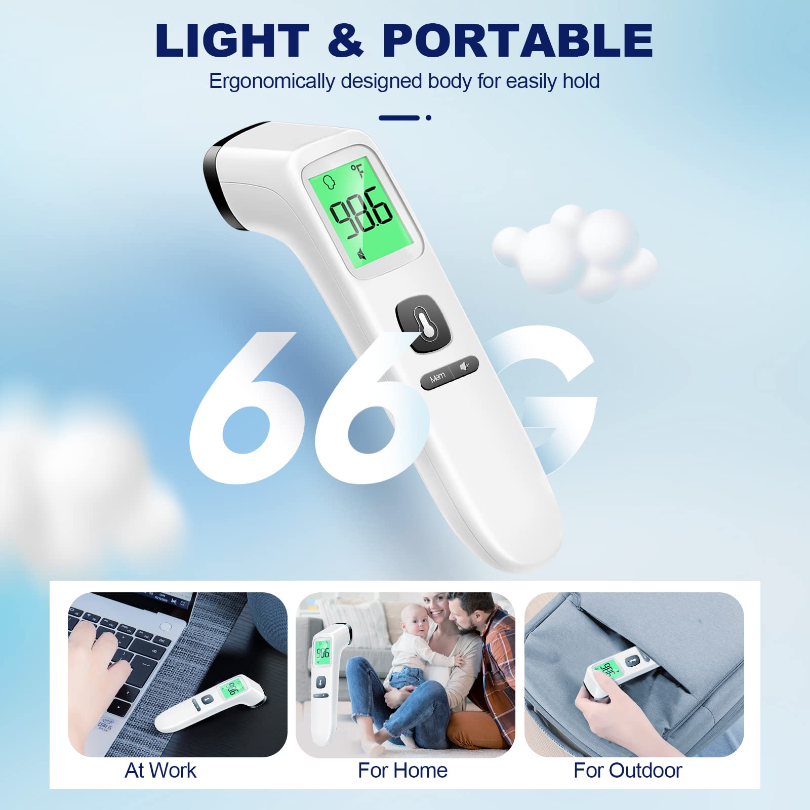 Non-Contact Thermometer for Adults and Kids, Digital Forehead Thermometer with Fever Alarm, Silent Mode and 35-Set Memory, Forehead/Object 2 in 1 Mode, FSA/HSA Eligible Thermometer 01