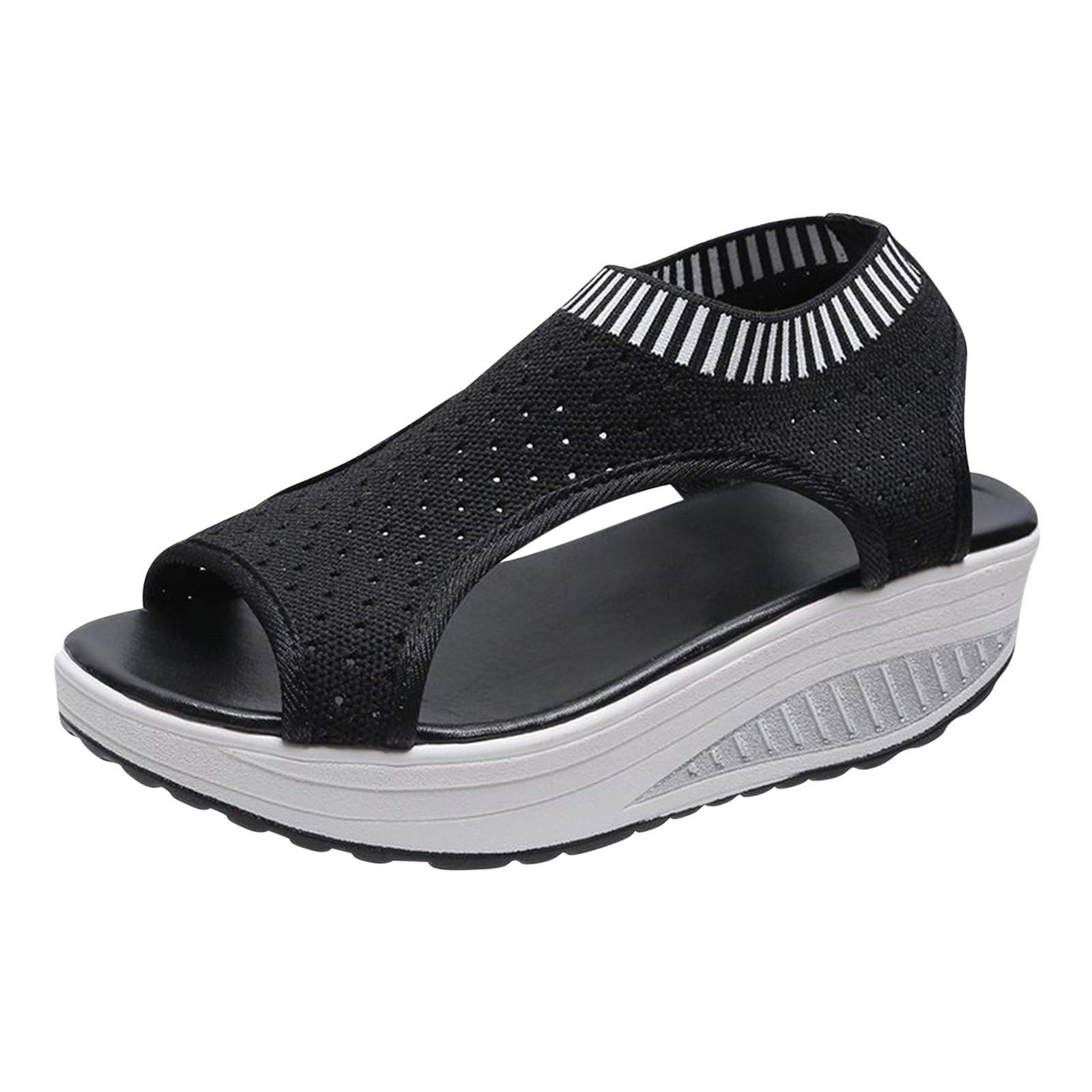 Women Casual Wedge Sandals Hook Loop Non Slip Thick Bottom Peep Toe Platform Chunky Sandal Shoes