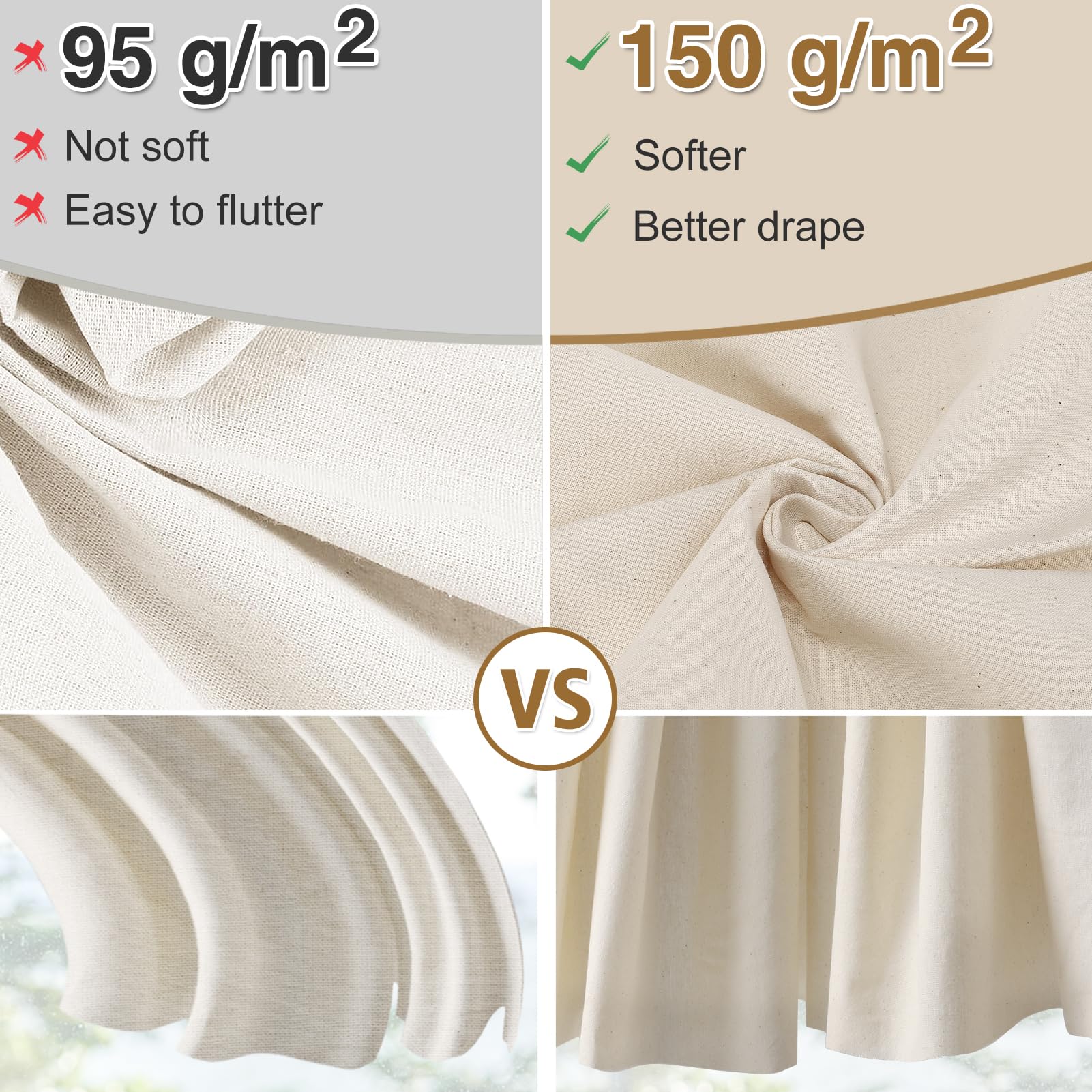 100% Cotton Muslin Fabric- 2Yard Unbleached Muslin Linen Fabric, 63" Wide- Textile Natural Cotton Draping Fabric Muslin Cloth Muslin Roll Fabric for Backing Material Quilting Sewing Embroidery DIY