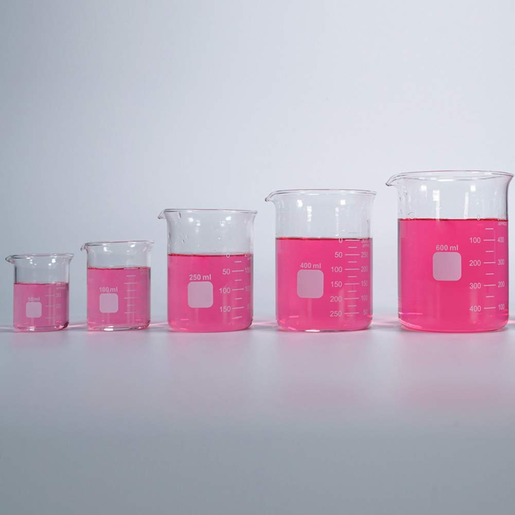 7 Pcs PTFE Magnetic Stirrer Mixer Stir Bar Spinbar Stirring Graduated Glass Measuring Low Form Beaker Set 50ml 100ml 250ml 400ml 600 ml