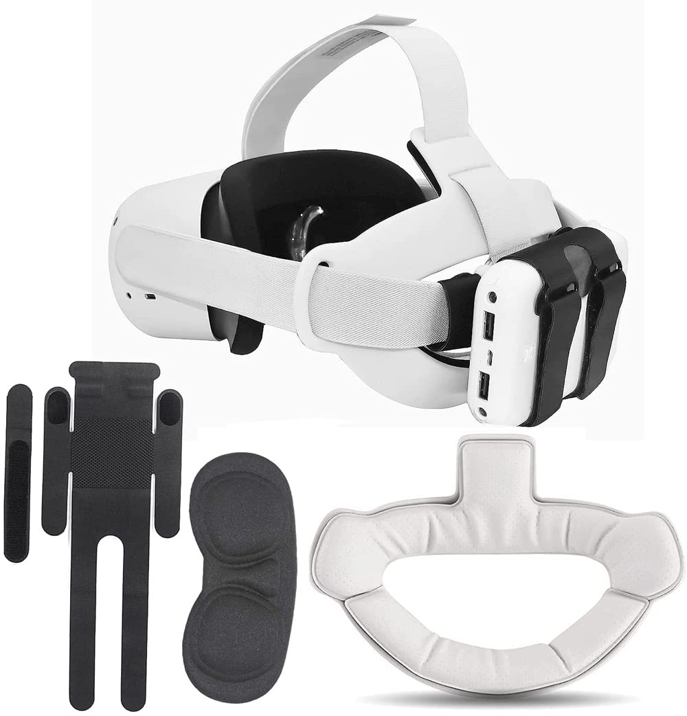 3 in 1 VR Head Strap Pad Headband Balance Cushion & VR Power Bank Fixing Strap Replacement & Lens Protector Pad for Oculus Quest 2 Elite Strap,Quest 2 Accessories.…