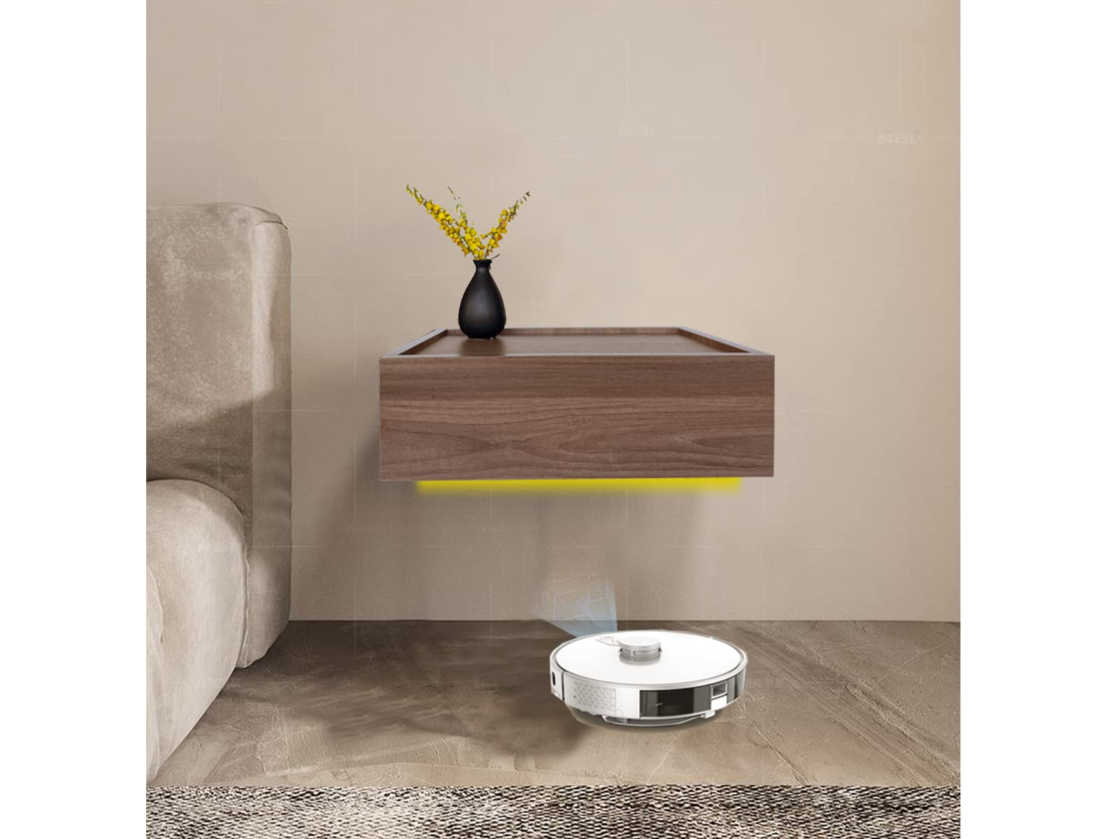 2 PCS nightstand Floating Drawer Shelf Bedside,The Bedside Table of The Hotel Hidden lamp Belt,nightstands Set of 2 mid Century Modern
