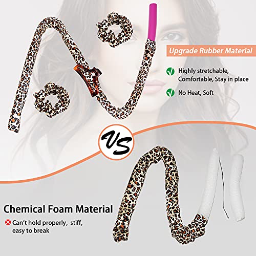 cobinaan Women Heatless Curlers For Long Hair, Headband Sleeping Soft Rubber Rollers, Curling Ribbon and Rods for Natural Hair (Leopard)