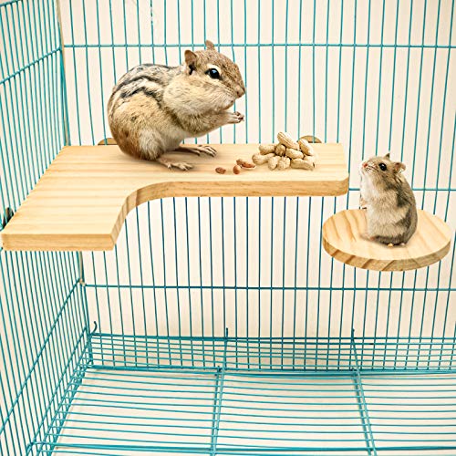 Squirrel Gerbil Chinchilla and Dwarf Hamster L-Shaped Pedal Wooden Platform, 3 Pieces of Natural Wooden Parrot Hamster Round Standing Board, Rat Activity Chinchilla Bird Cage Accessories (Style-1)